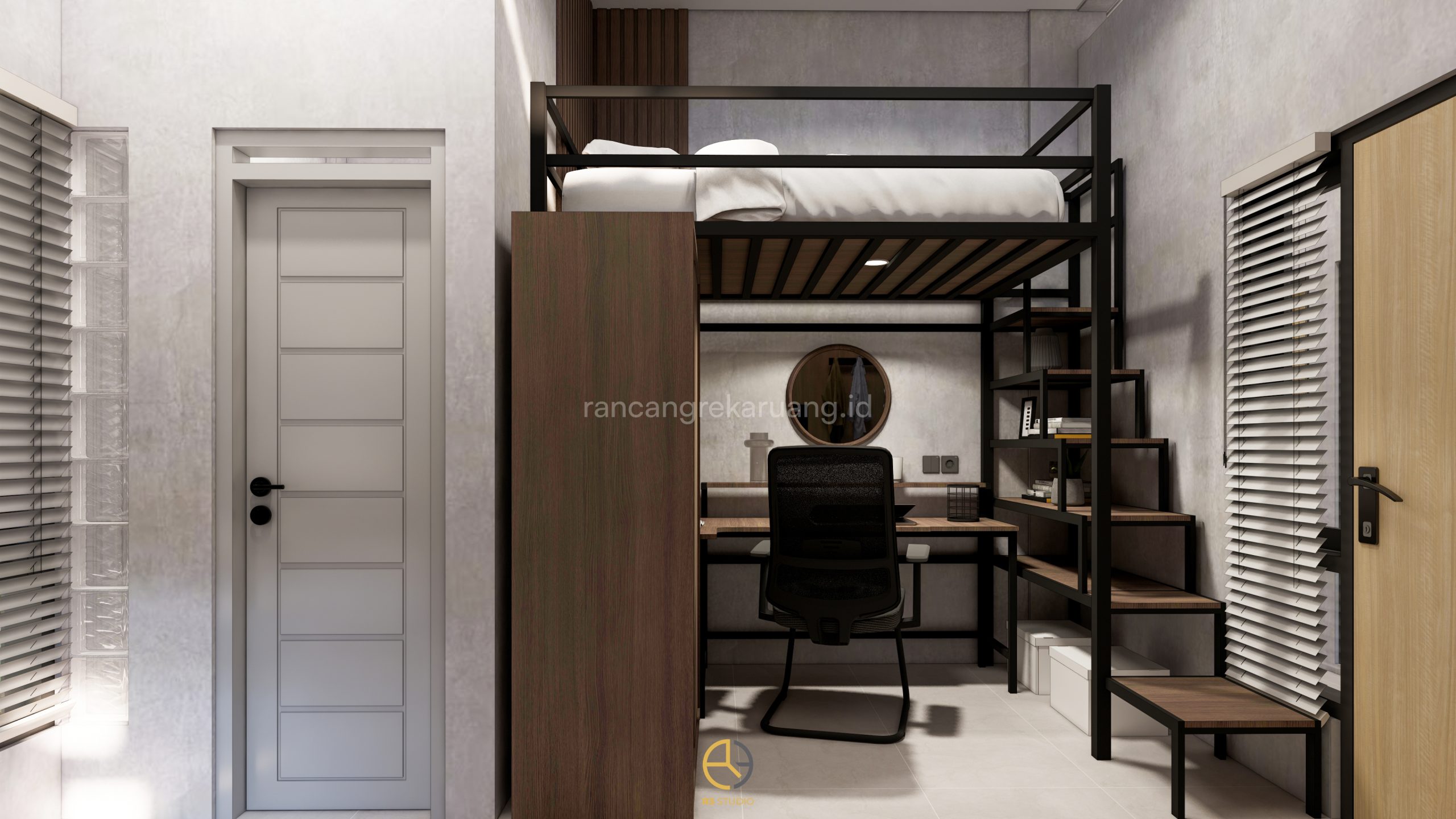 Interior Kos Industrial Modern di Sleman | FK Boarding House